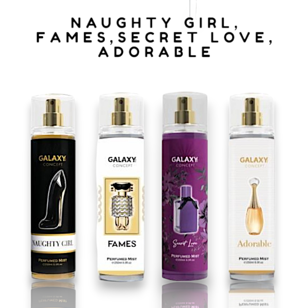 GALAXY PLUS PERFUMED MIST FOR WOMEN, 250ML-NAUGHTY GIRL, FAMES, SECRET – Fragrance Castle